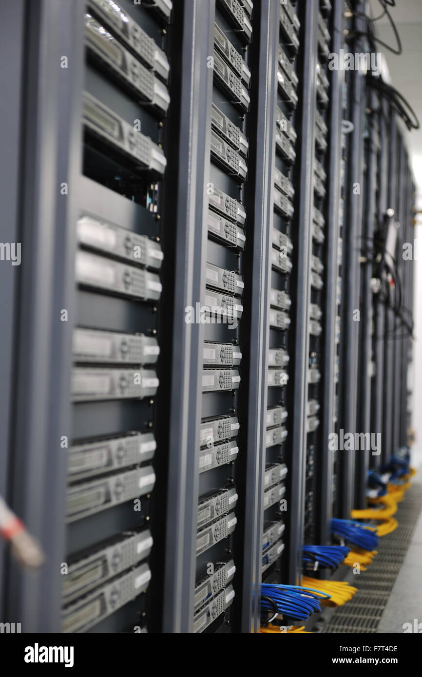 internet network server room with computers racks and digital receiver ...