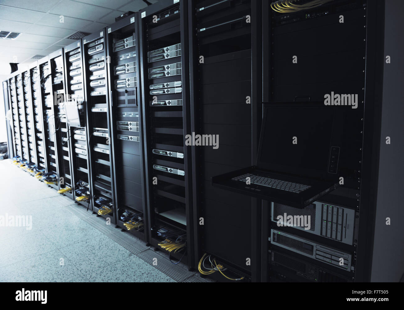 network server room with computers for digital tv ip communications and ...