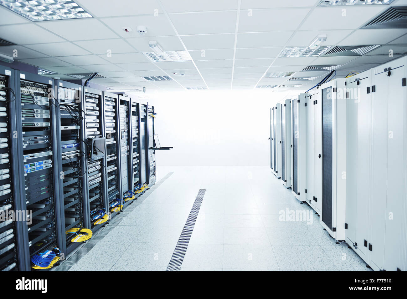 network server room with computers for digital tv ip communications and ...