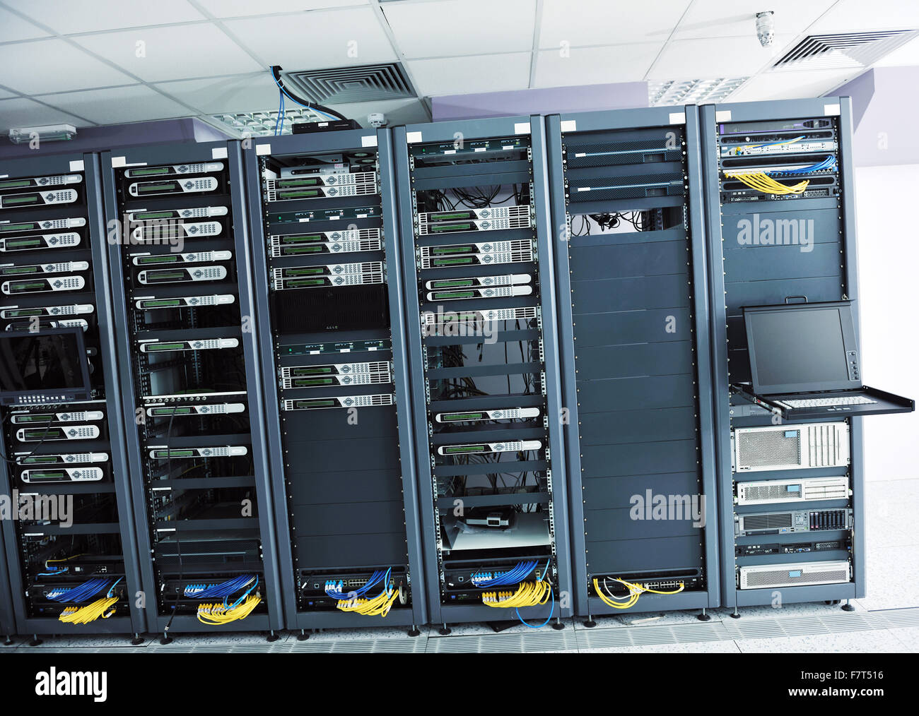 network server room with computers for digital tv ip communications and ...