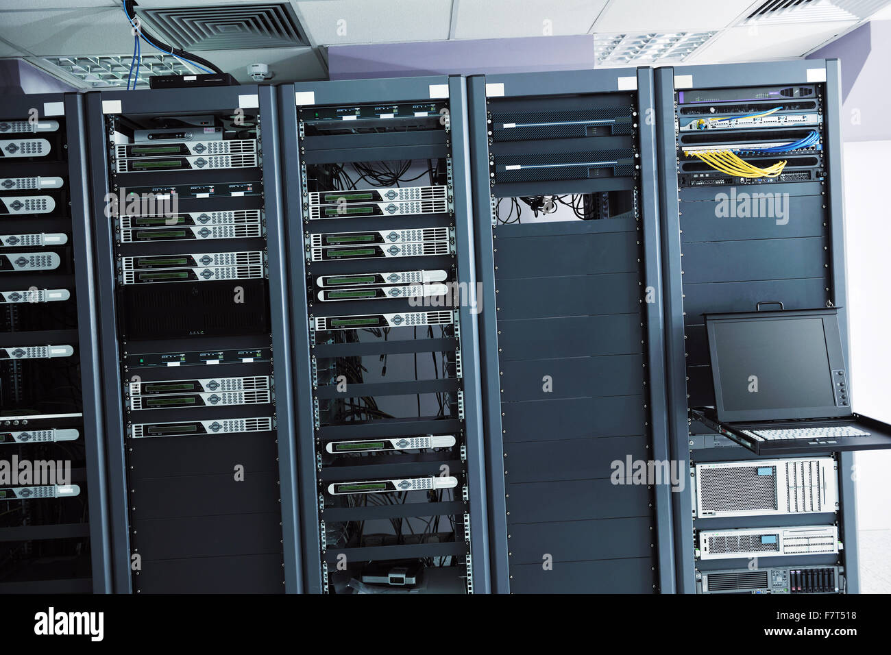 network server room with computers for digital tv ip communications and ...