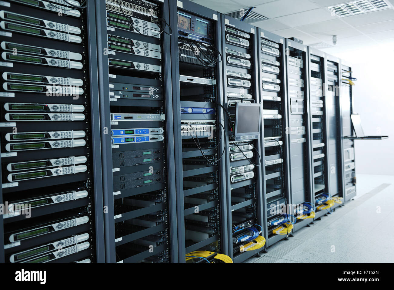 network server room with computers for digital tv ip communications and ...