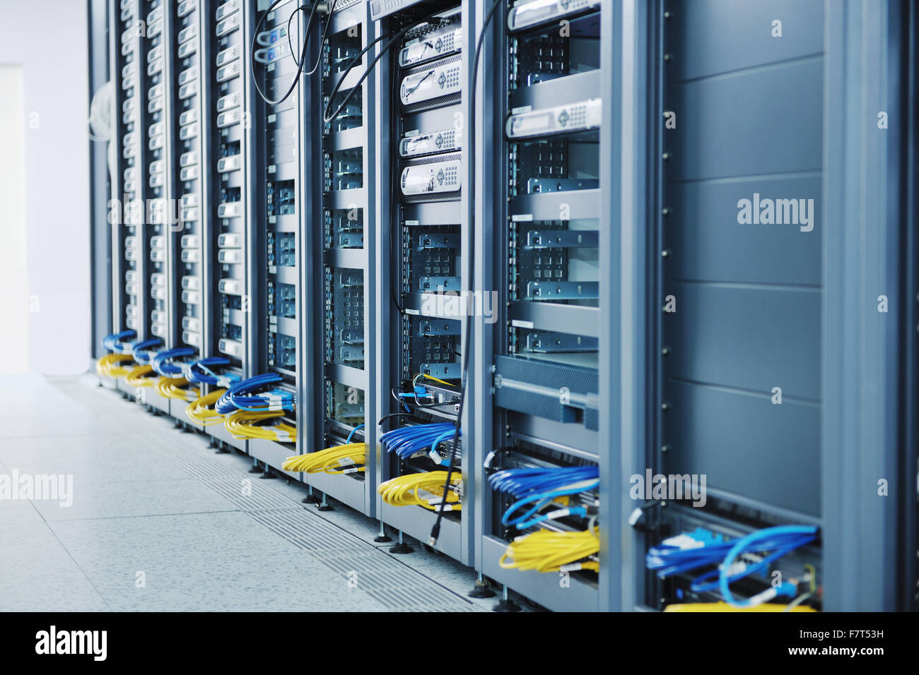 network server room with computers for digital tv ip communications and ...