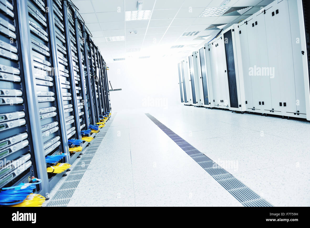 network server room with computers for digital tv ip communications and ...