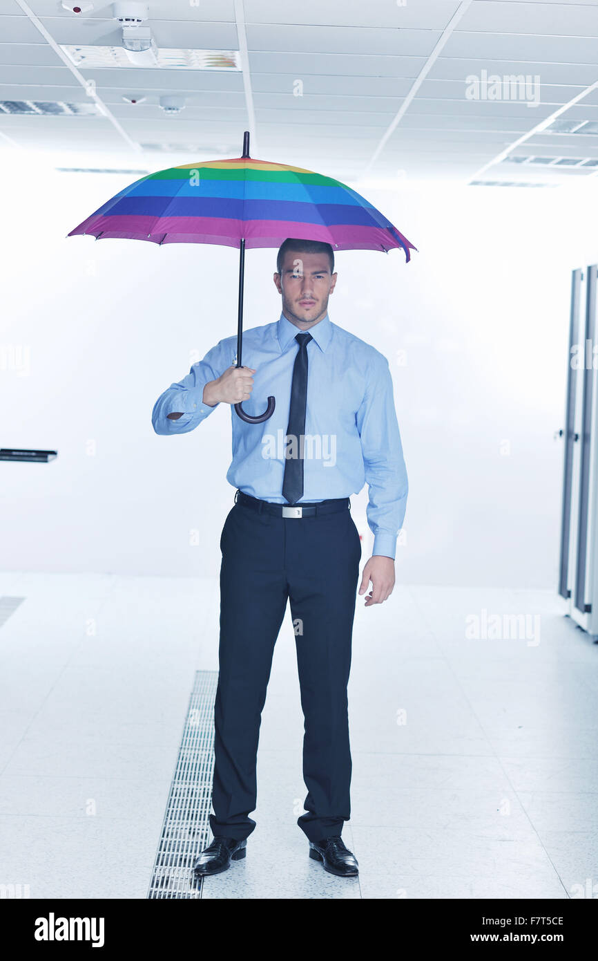 young handsome business man engineer in businessman hold rainbow ...
