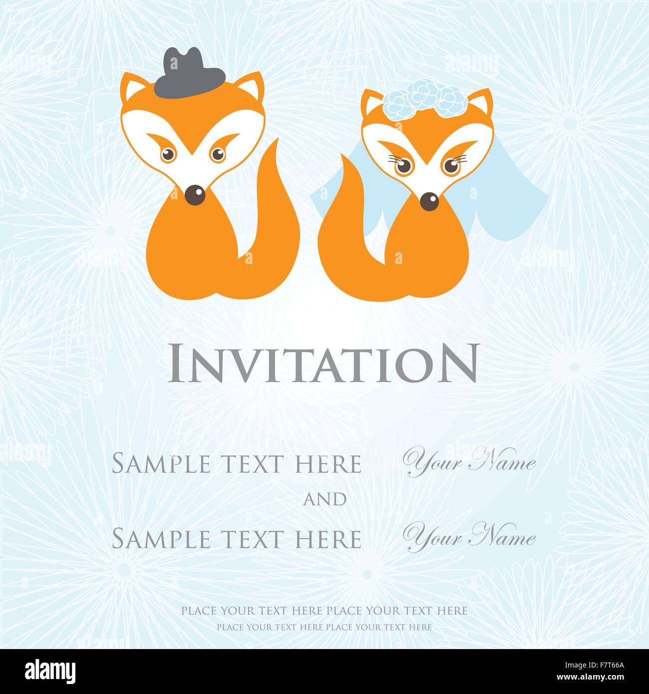 Hand drawn love wedding fox couple on background Stock Vector Image ...