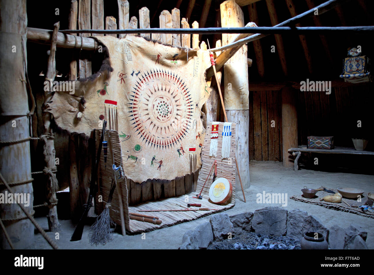 Indian artifacts and crafts, interior of Wigwam at the Knife River ...