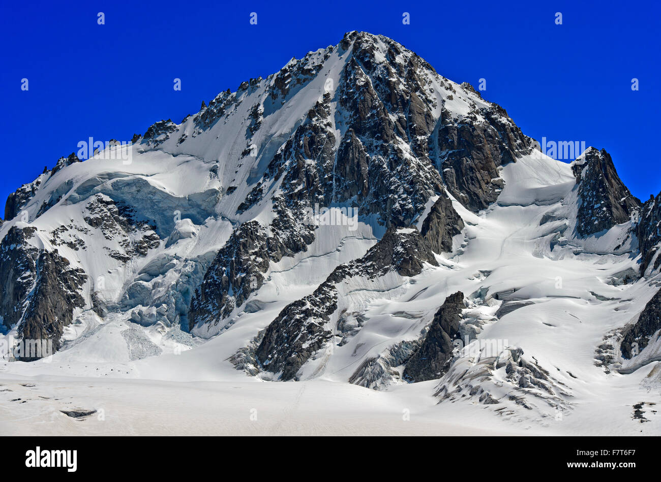 Pyramidal, glaciated peak of Aiguille du Chardonnet, 3824m, Mont Blanc ...