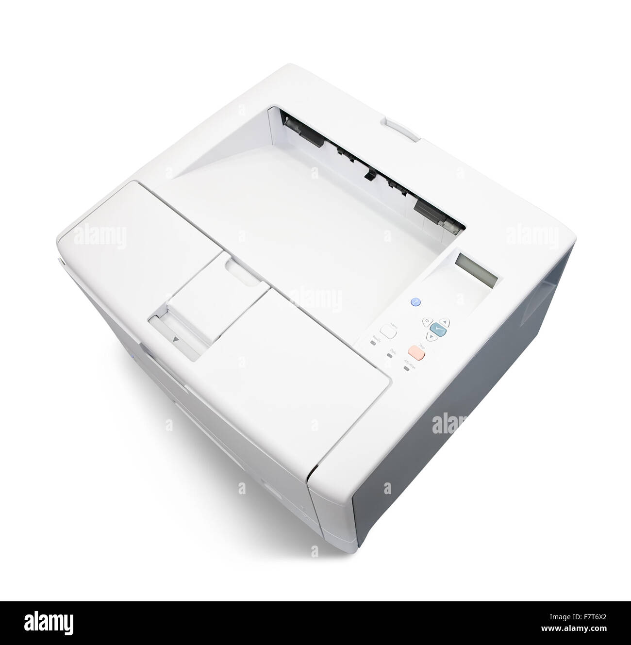 Top view of Laser office printer. Isolated on white with clipping path ...