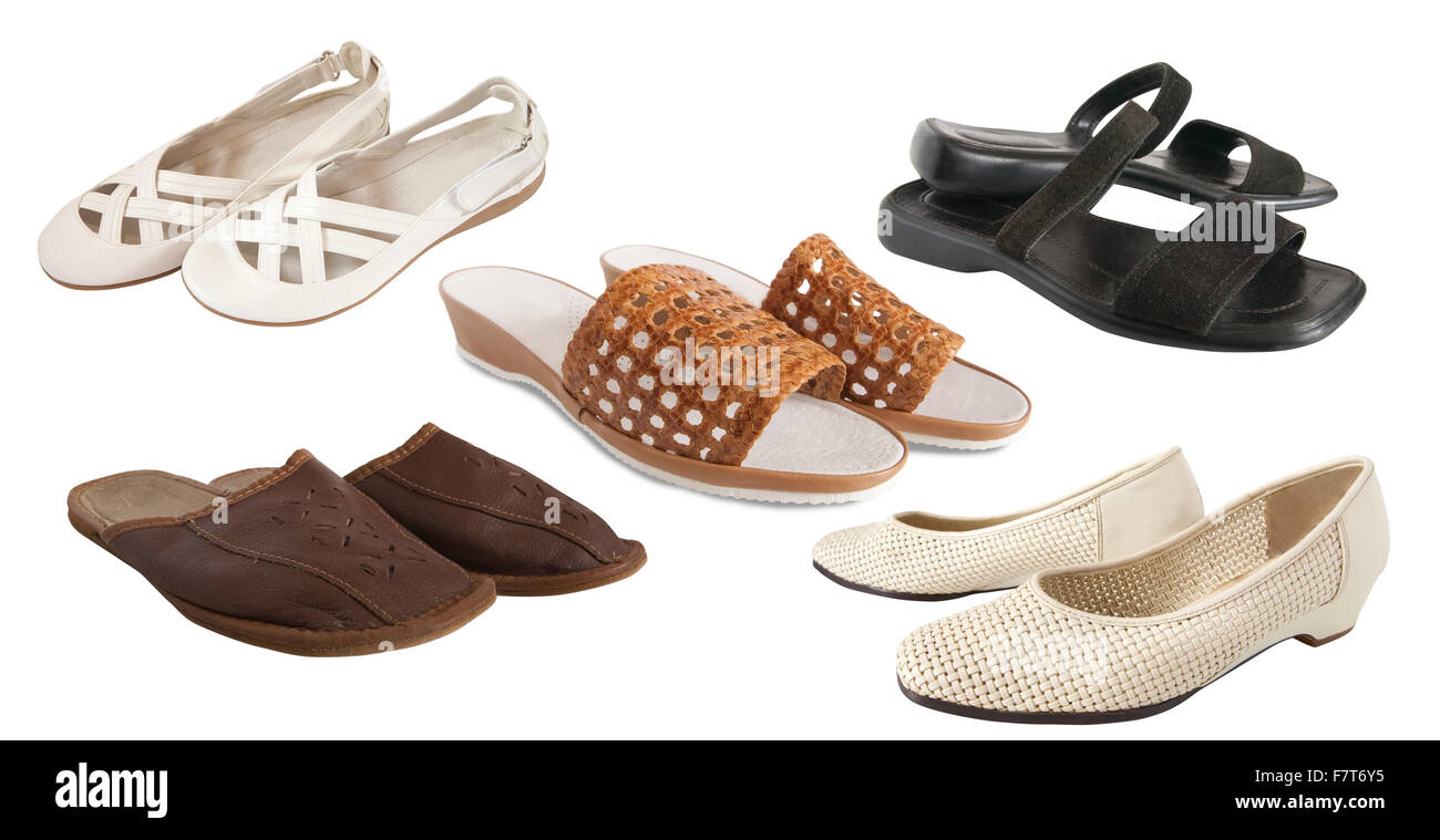 Set of different slipper isolated on white background with clipping ...