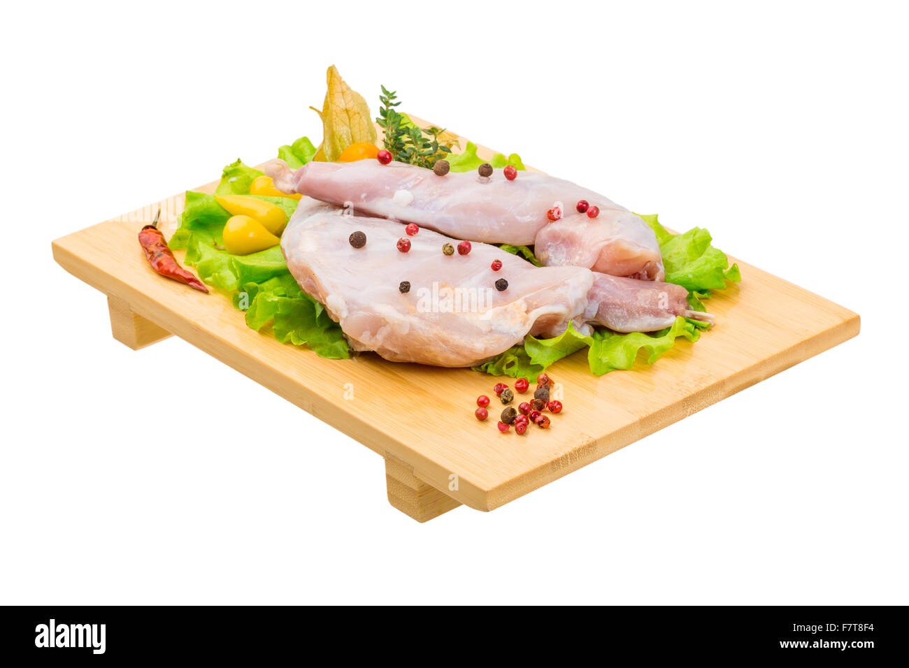 Raw rabbit meat with herbs and spices Stock Photo - Alamy