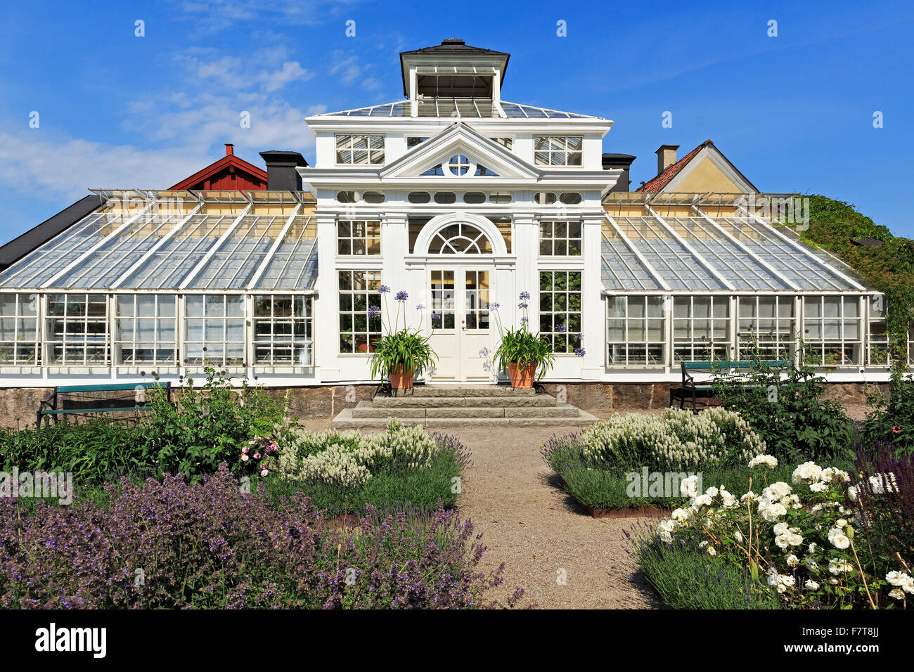 Greenhouse with flower beds in the castle garden of Gripsholm ...
