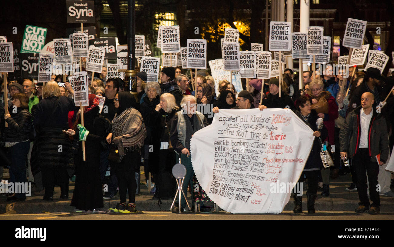 London, UK. 2 December 2015. Don't Bomb Syria Protest outside the ...