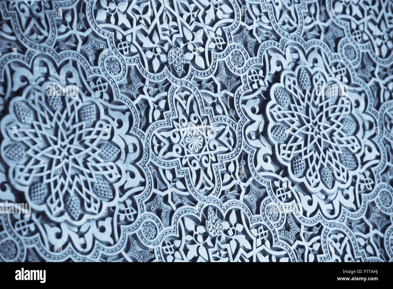 Close up shot of some Arabic decorations at the Alhambra palace in ...