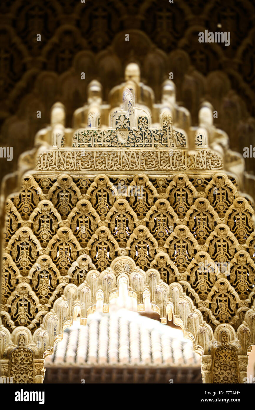Close up shot of some Arabic decorations at the Alhambra palace in ...