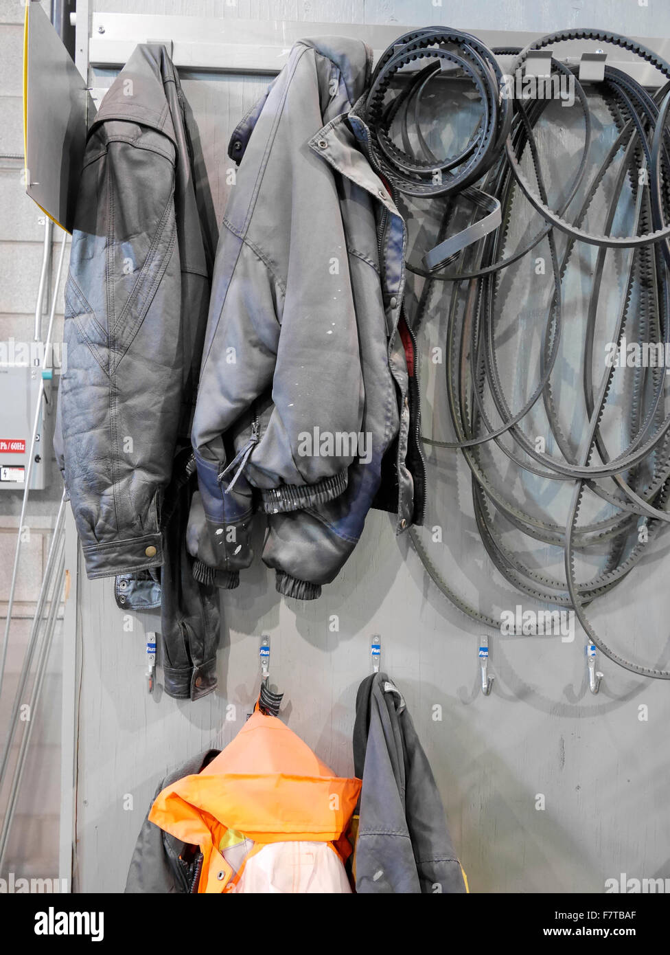 Machine and gear rubber belts hanging on a factory wall Stock Photo - Alamy