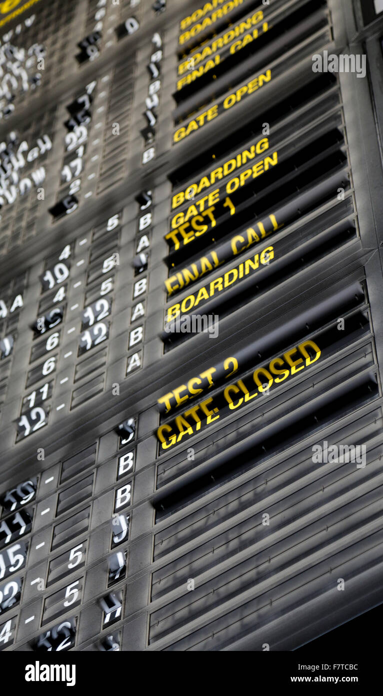 Airport departure board in terminal with flight information Stock Photo ...