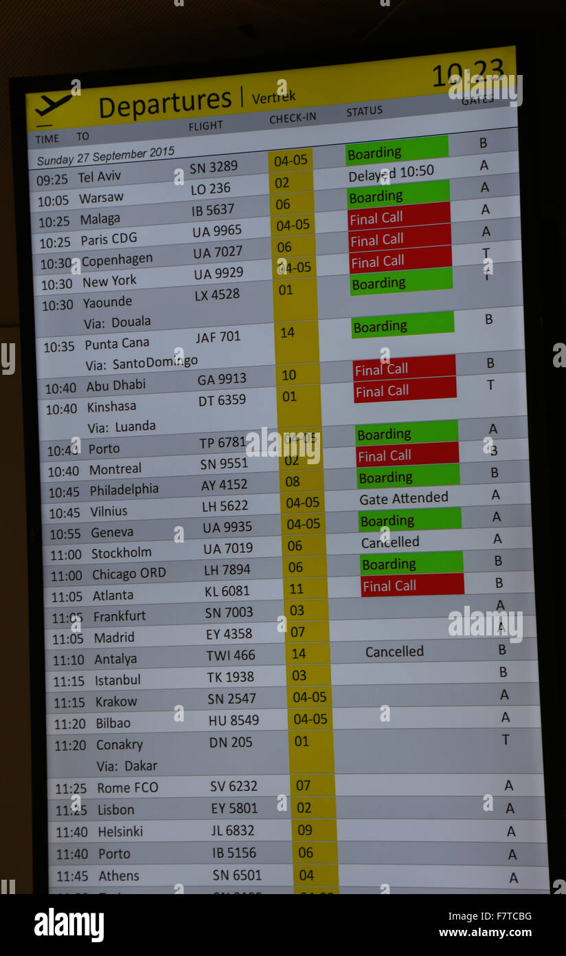 Airport departure board in terminal with flight information Stock Photo ...