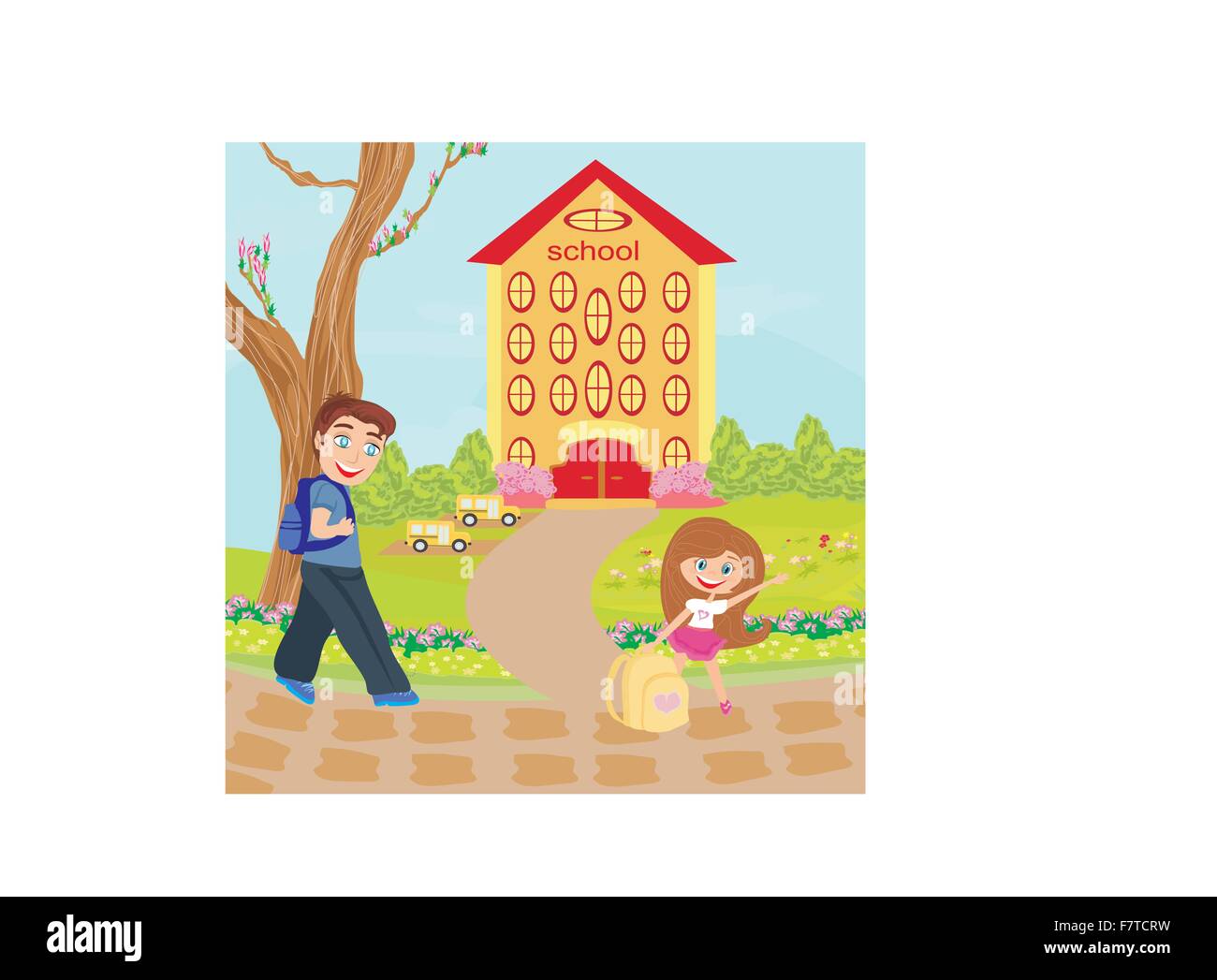 Happy girl child go Stock Vector Images - Alamy