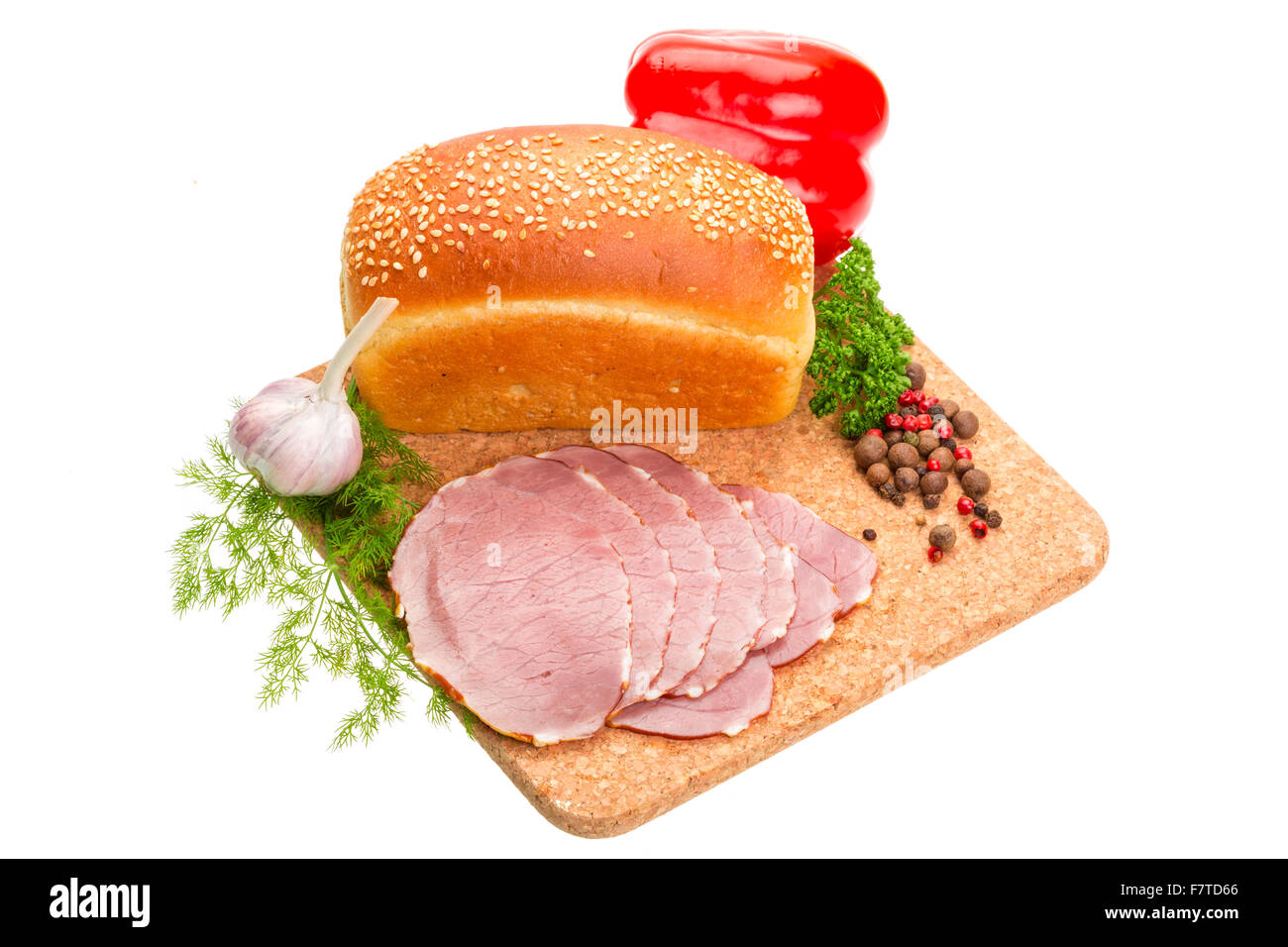 Ripe fresh ham with vegetables and bread Stock Photo - Alamy