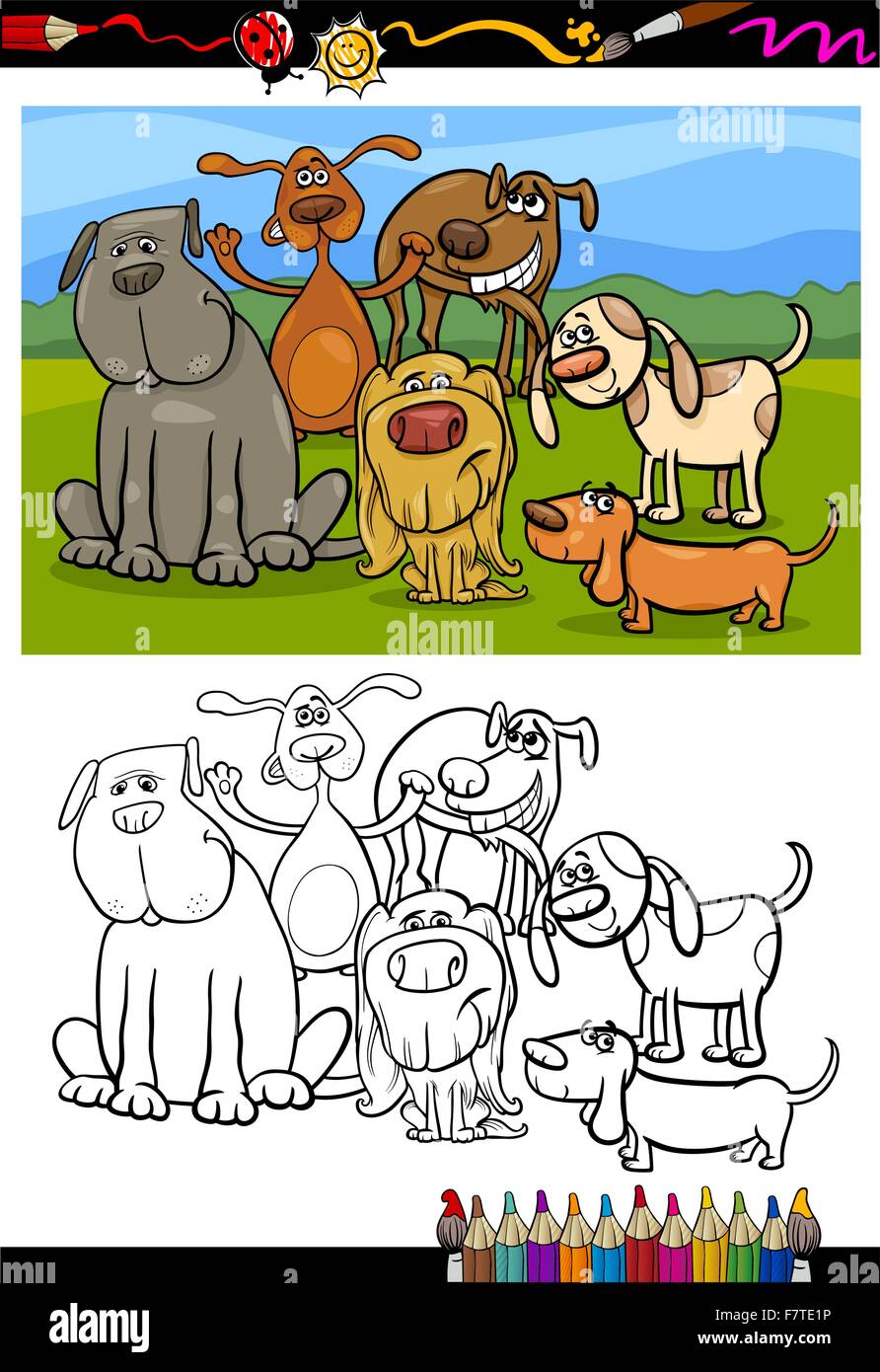 dogs group cartoon coloring book Stock Vector Image & Art - Alamy