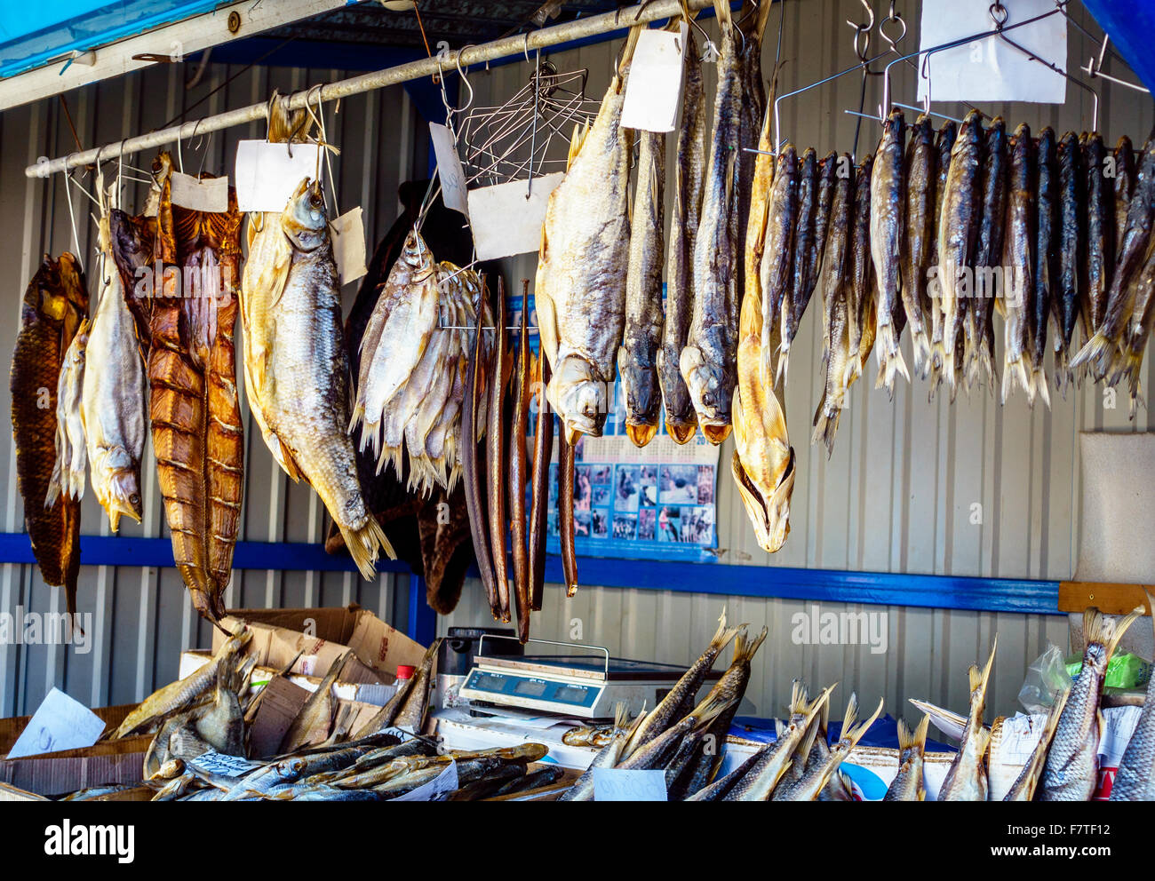 Dried salted fish at a farmers market in Pyatigorsk, Russia Stock Photo ...