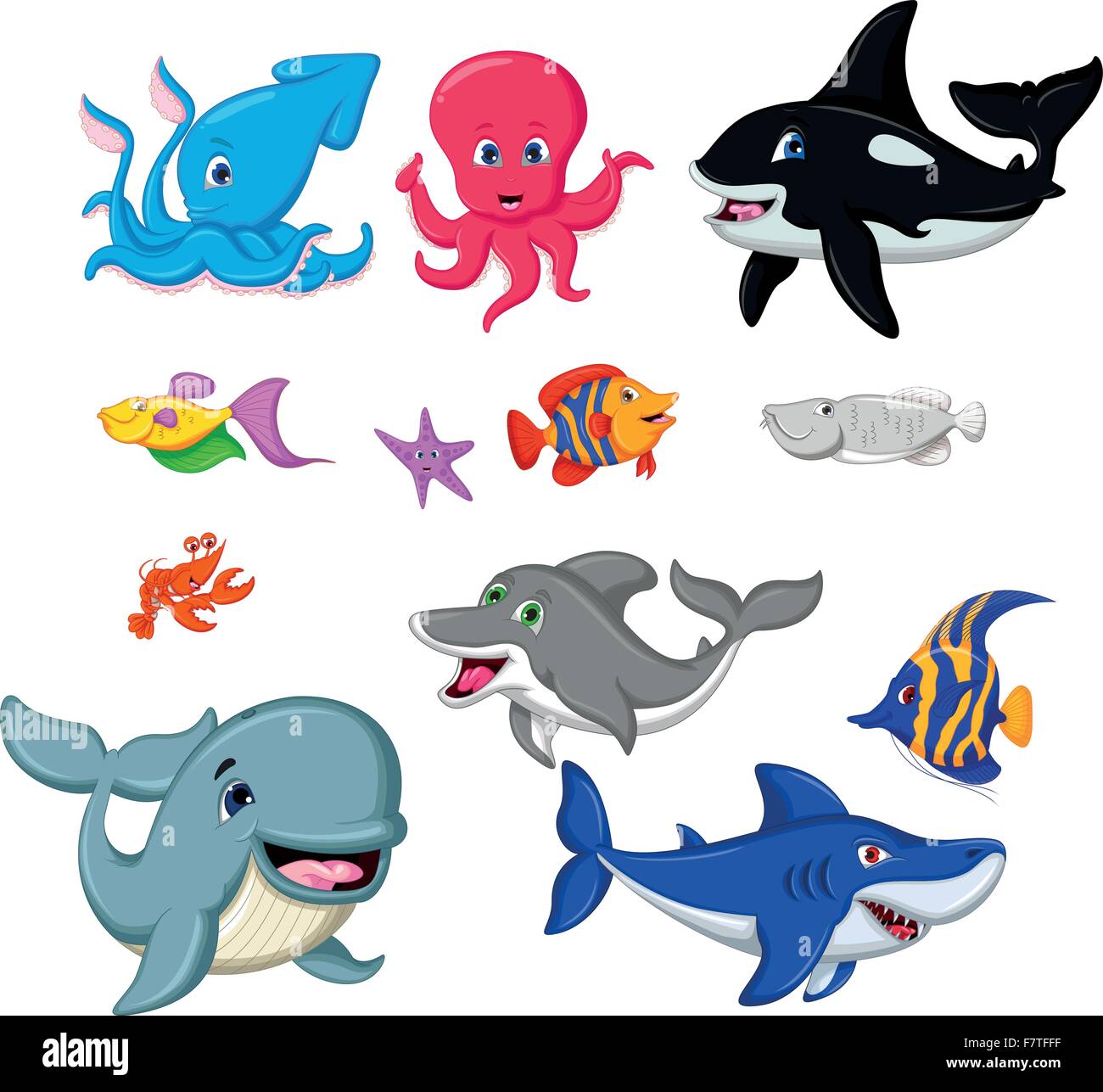 set of cartoon marine animals Stock Vector Image & Art - Alamy