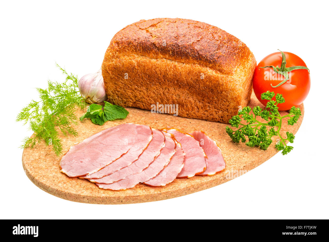 Ripe fresh ham with vegetables and bread Stock Photo - Alamy
