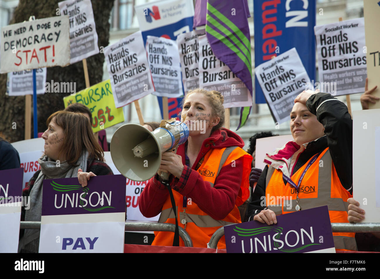London, UK. 2nd December, 2015. Student nurses protest against removal ...