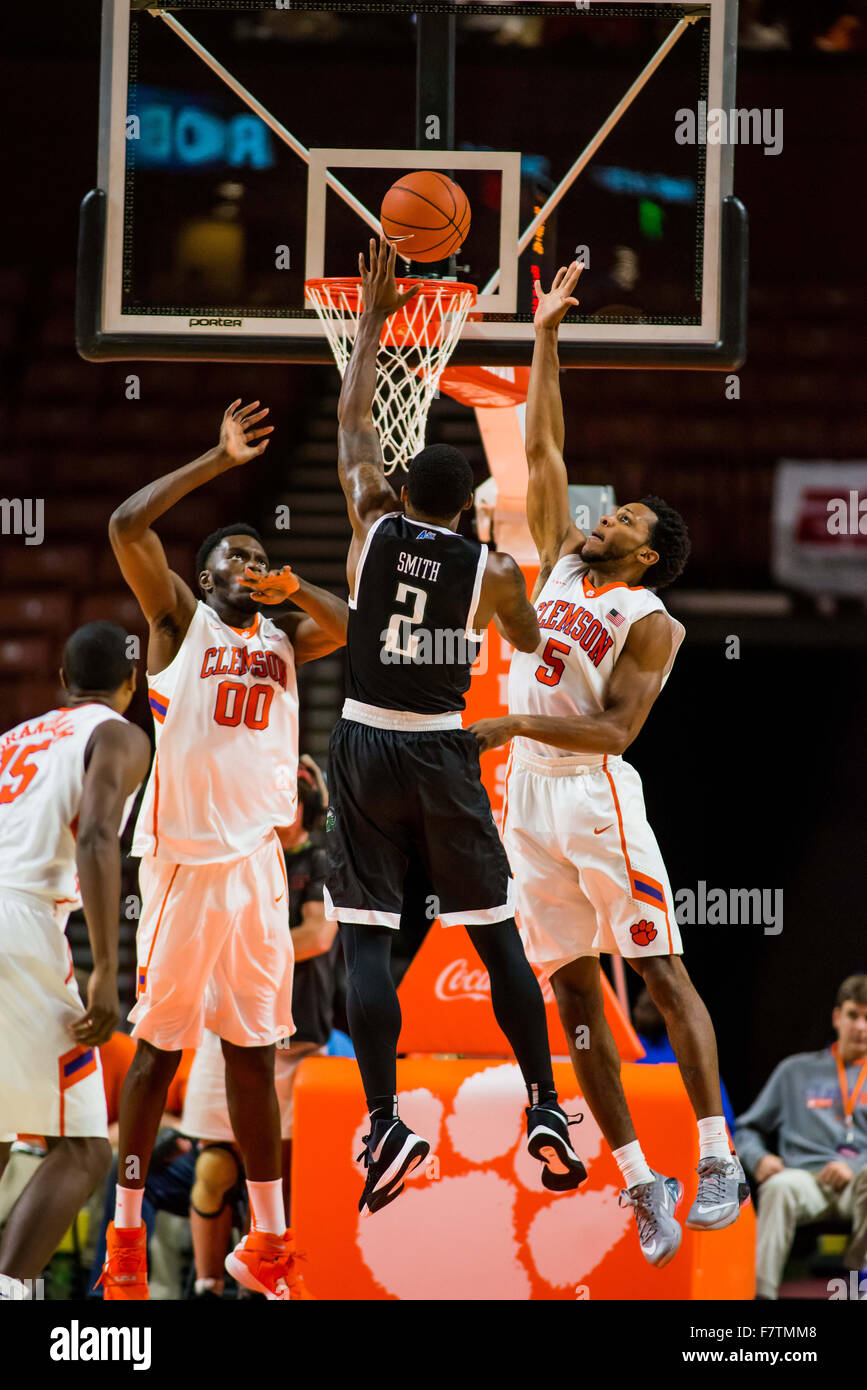 USC Upstate Spartans forward Marvin Smith (2) drives and shoots over ...