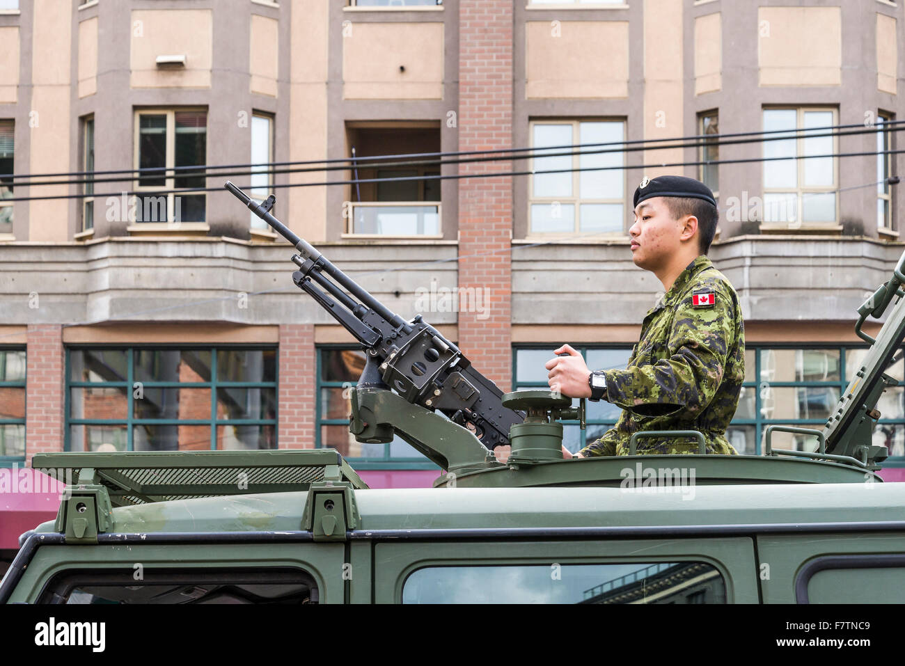 Canadian soldier armored vehicle during parade Stock Photo - Alamy