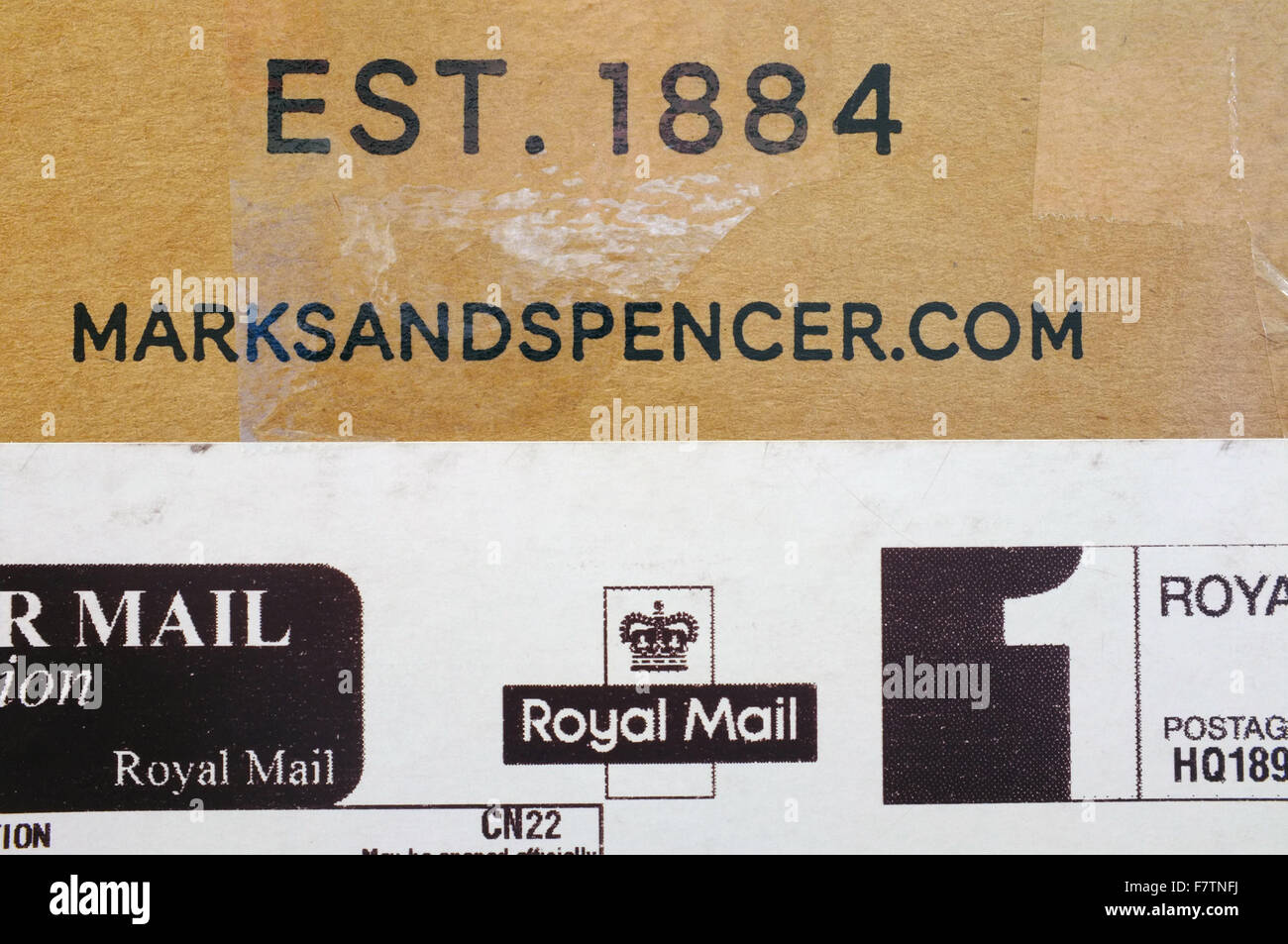 The side of a Marks and Spencer cardboard box containing an online ...