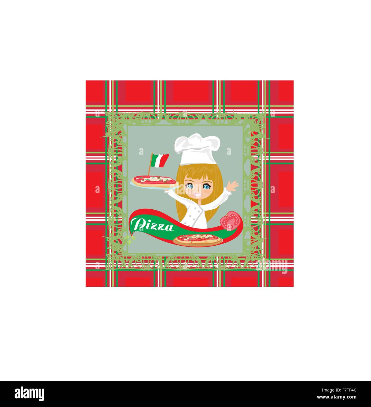 smiling waitress serving pizza , menu card Stock Vector Image & Art - Alamy