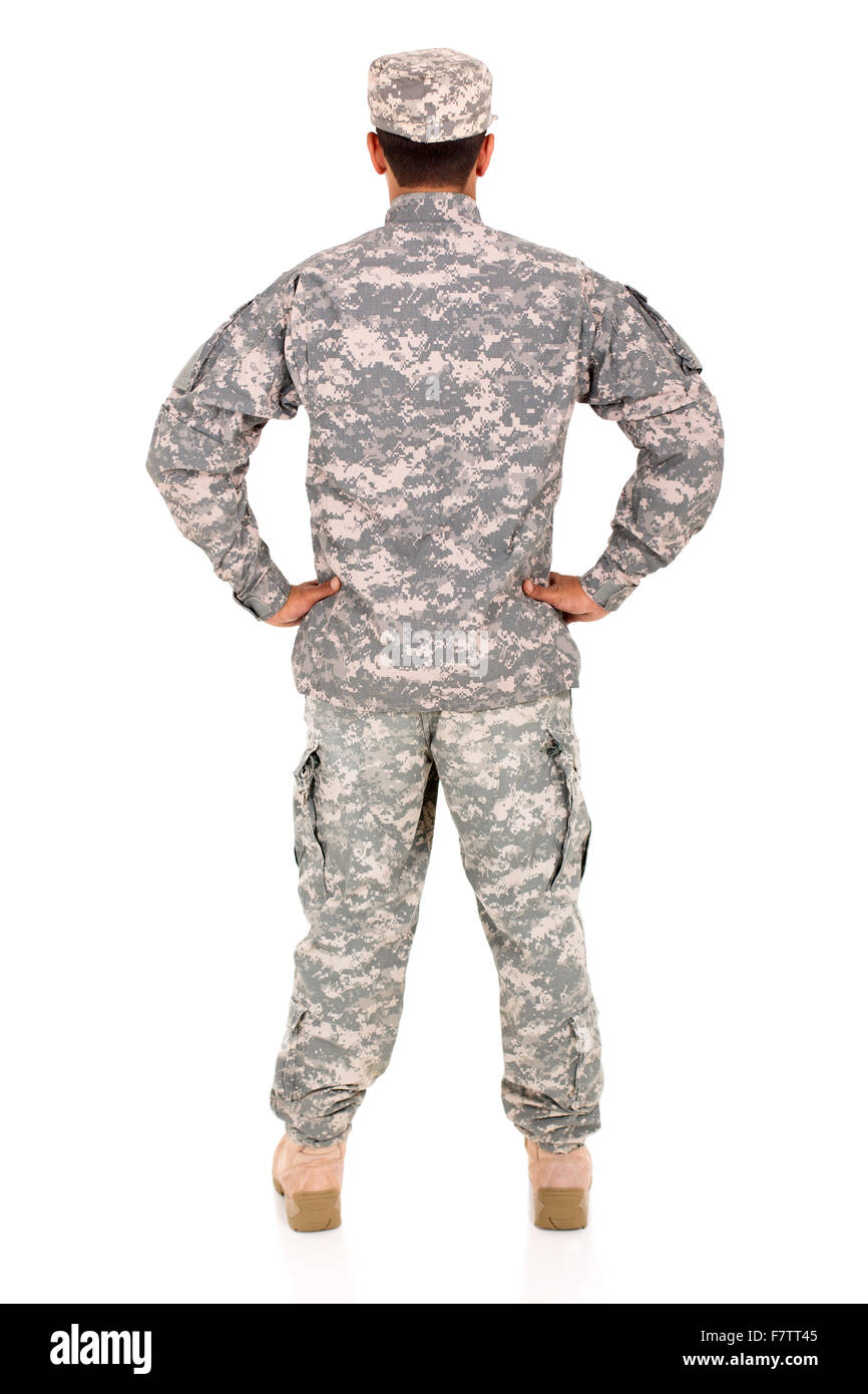 back view of military man standing on white background Stock Photo - Alamy