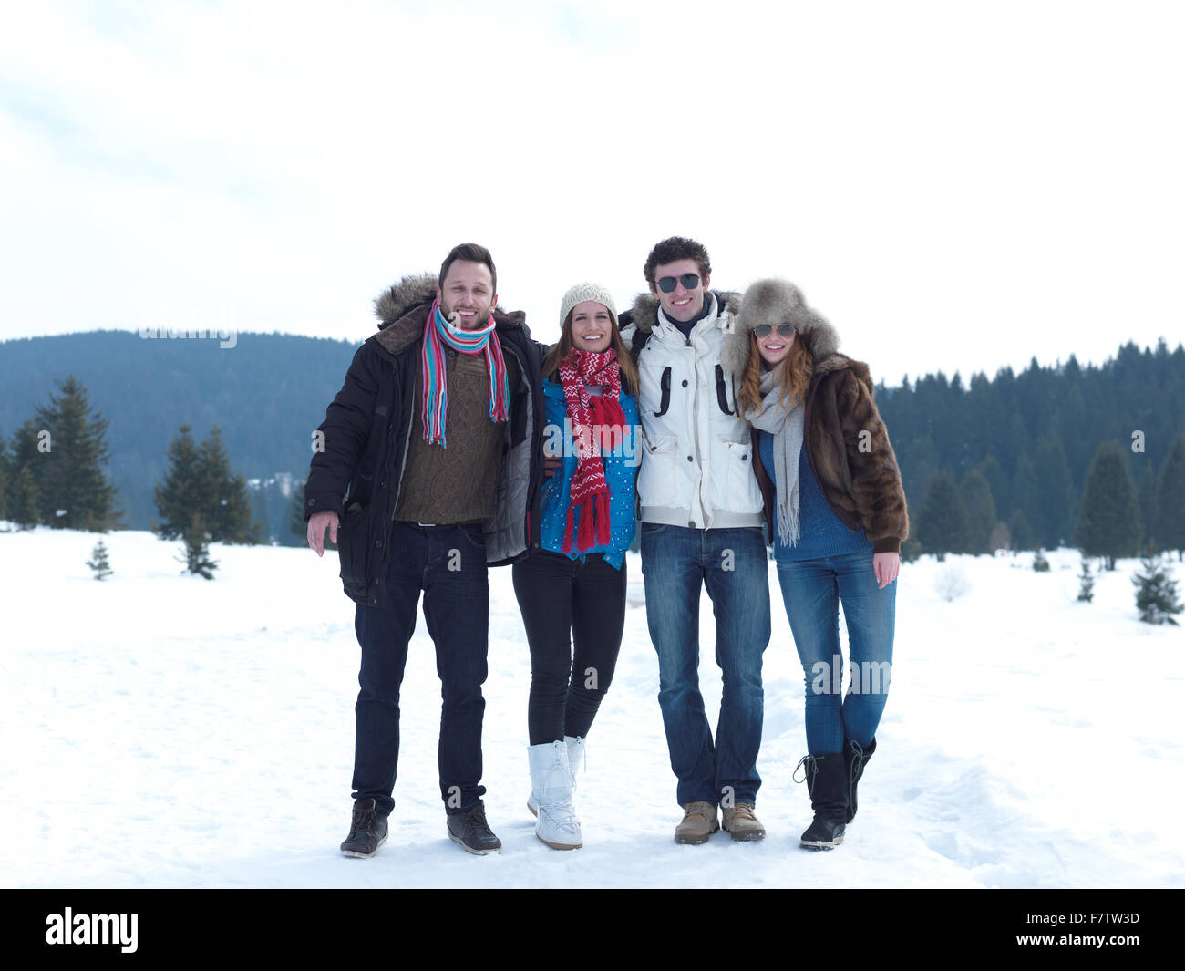group of friends have fun and relaxing on winter vacation on beautiful ...