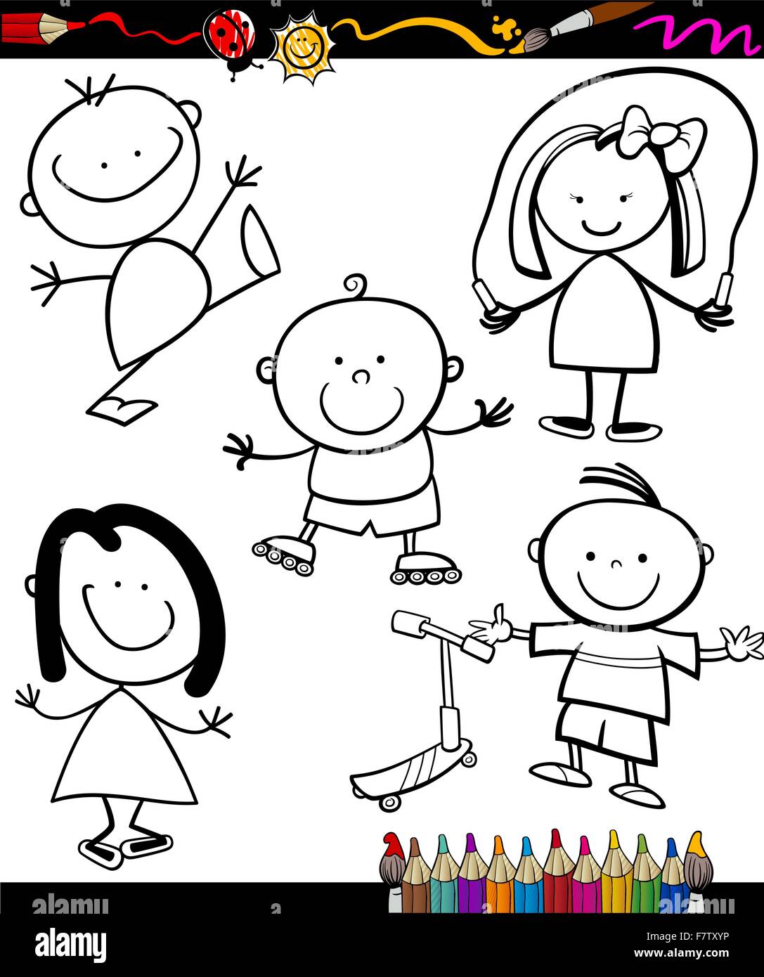 happy kids cartoon coloring book Stock Vector Image & Art - Alamy