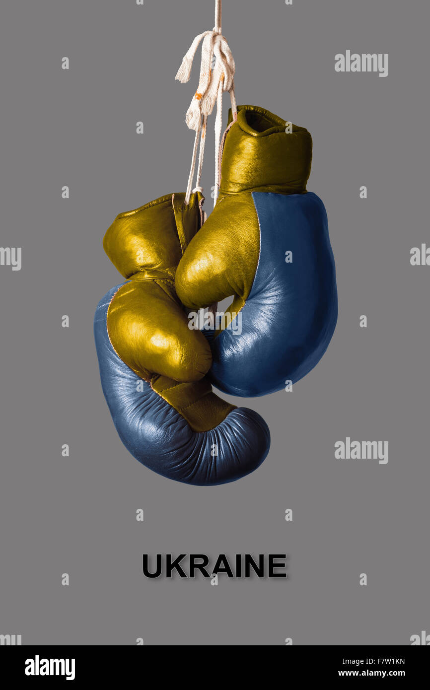old Boxing Gloves in the Color of Ukraine Stock Photo - Alamy