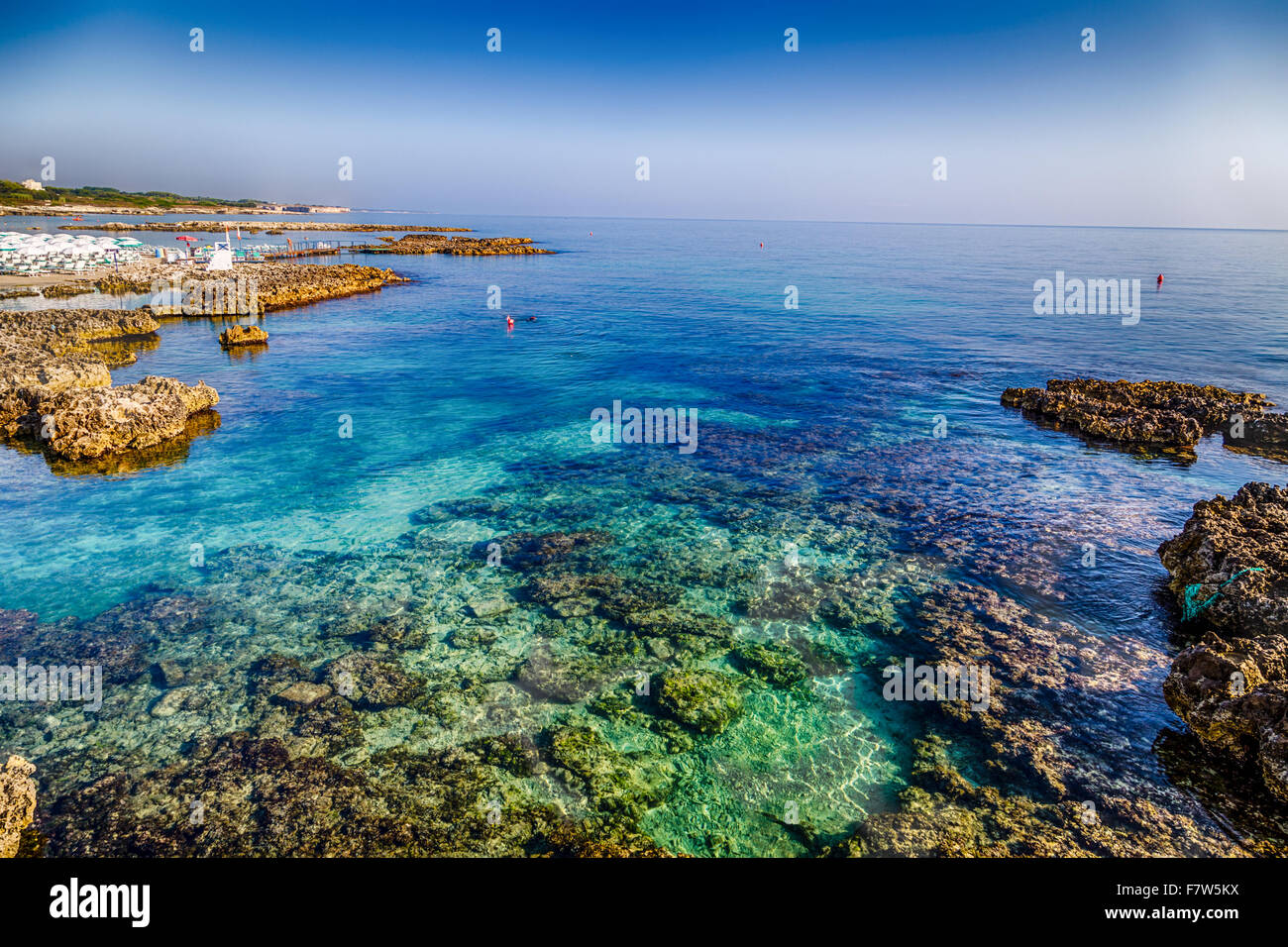 Beach facilities in Otranto, Greek-Messapian city on the Adriatic Sea ...