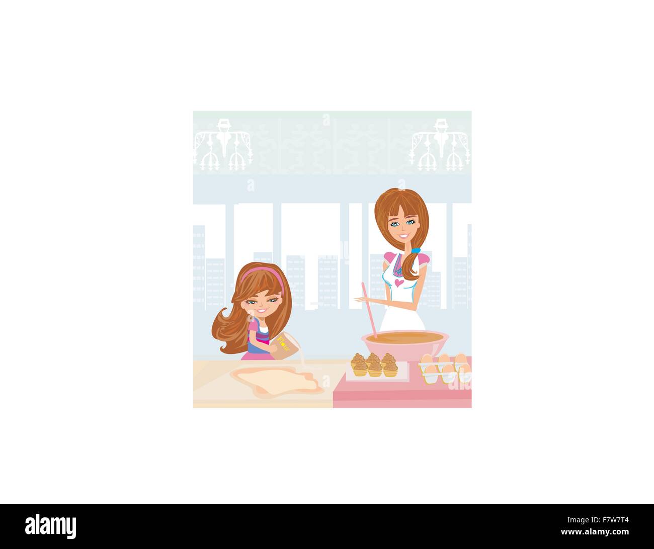 Kitchen interior family Stock Vector Images - Alamy