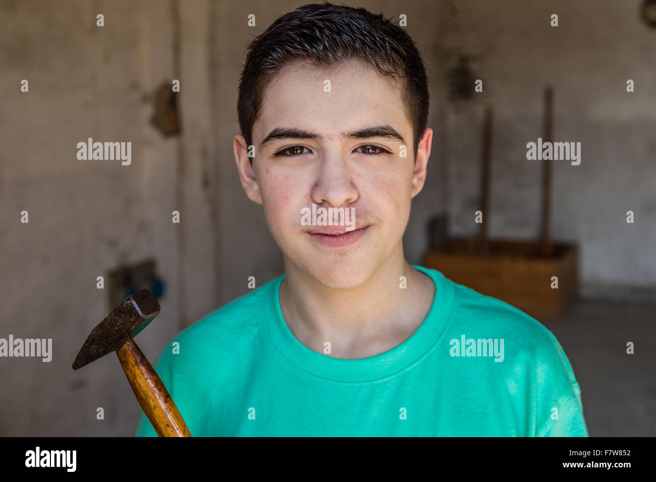 boy with braces, pimples and dermatitis, skin problems typical of ...