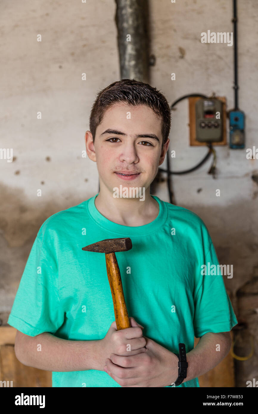 boy with braces, pimples and dermatitis, skin problems typical of ...