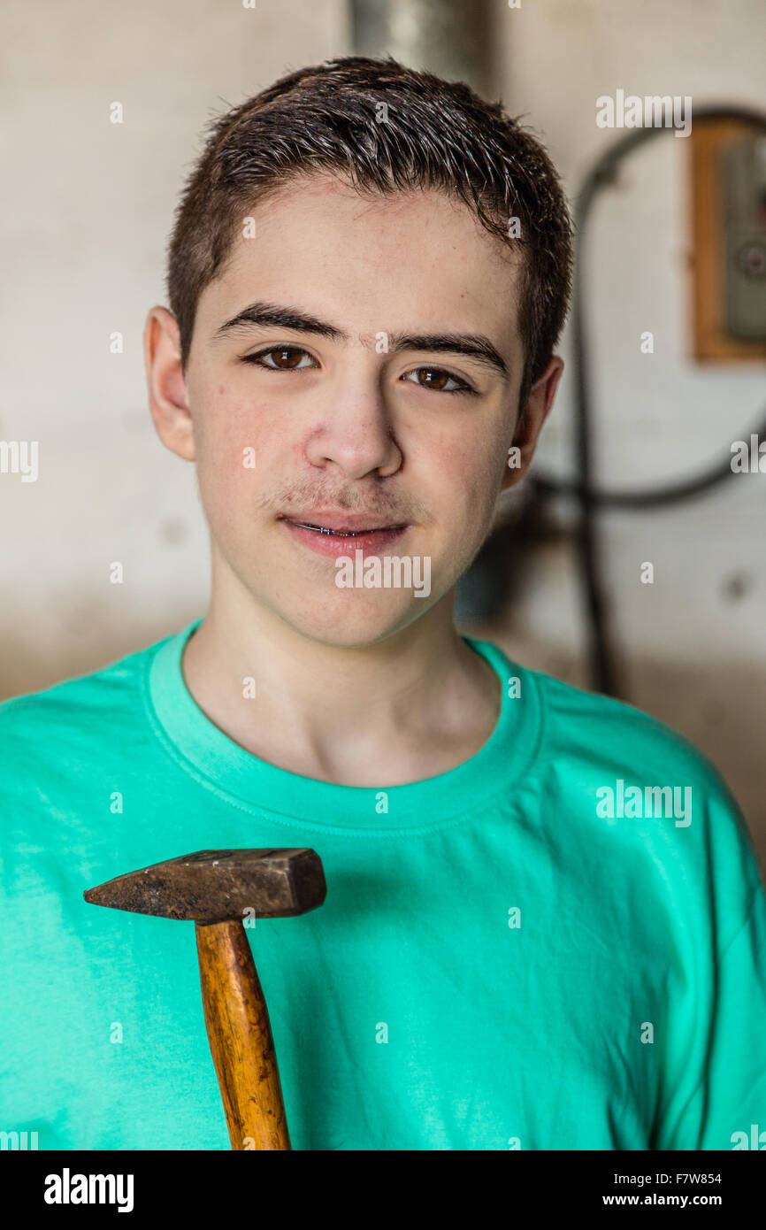 boy with braces, pimples and dermatitis, skin problems typical of ...