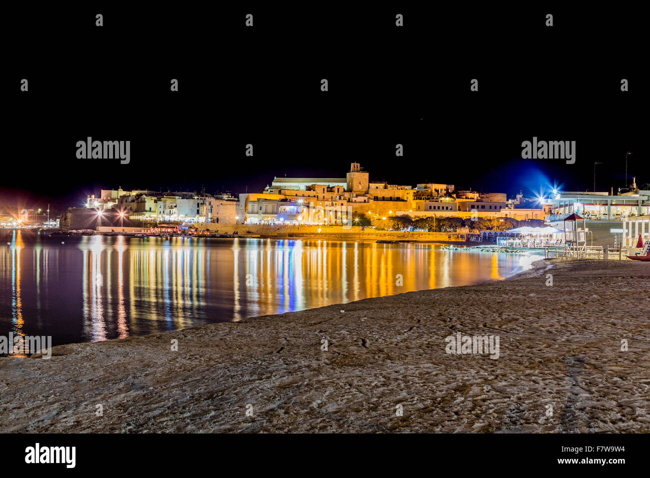 Night view of harbor of Otranto, Greek-Messapian city on the Adriatic ...