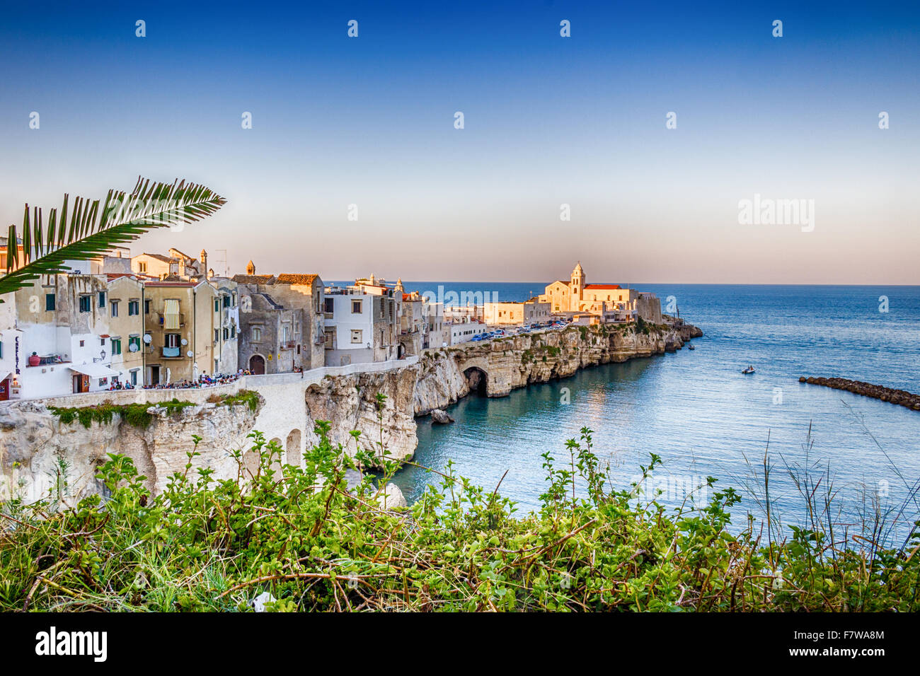 Vieste in Italy, an old Town on sea cliff and beaches: ancient houses ...