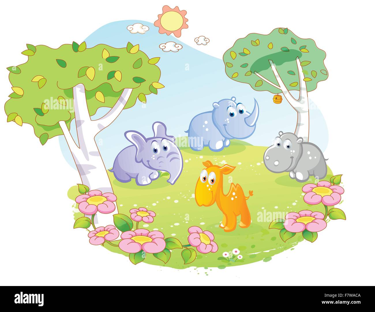 young animals cartoon at the flower garden Stock Vector Image & Art - Alamy