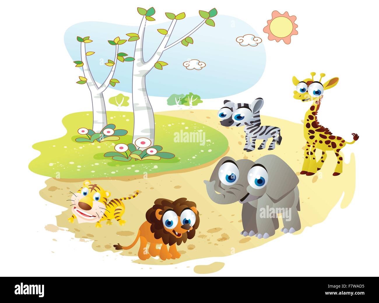 cartoon animals posing in the street garden Stock Vector Image & Art ...
