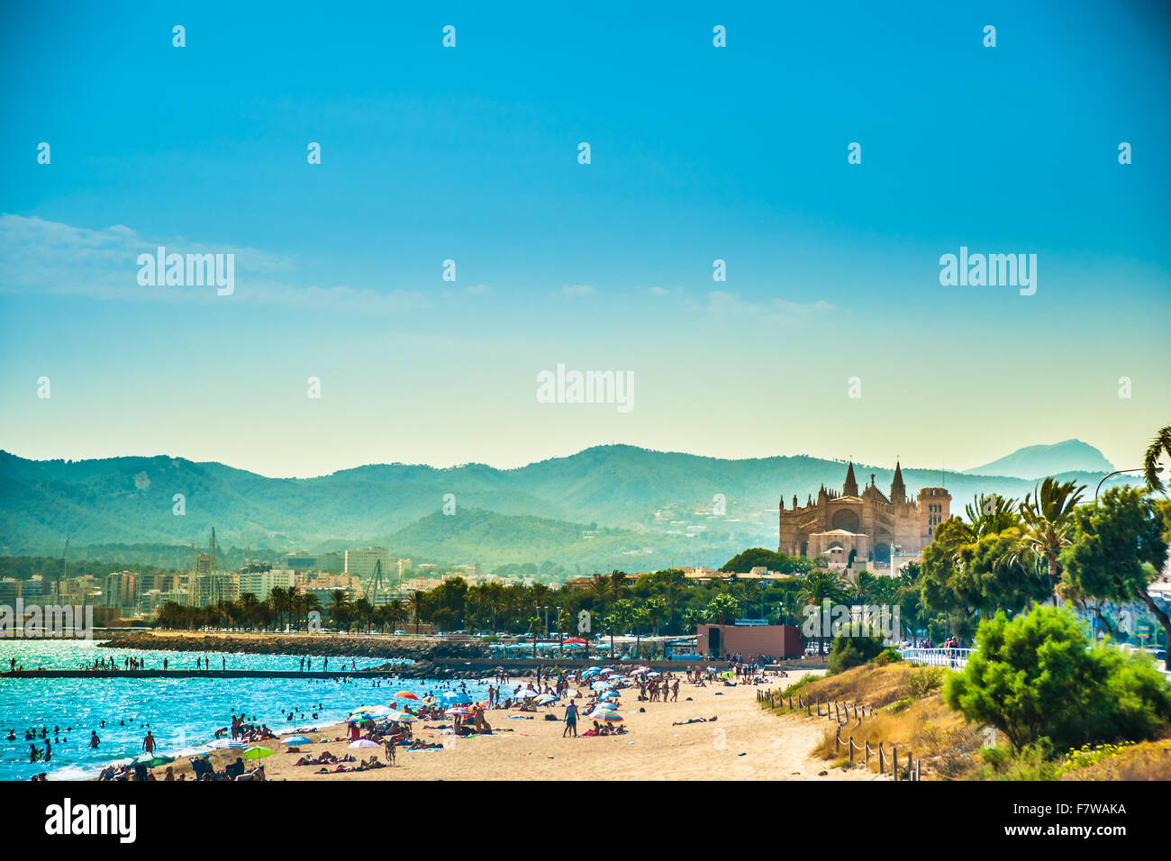 View of the beach of Palma de Mallorca Stock Photo - Alamy