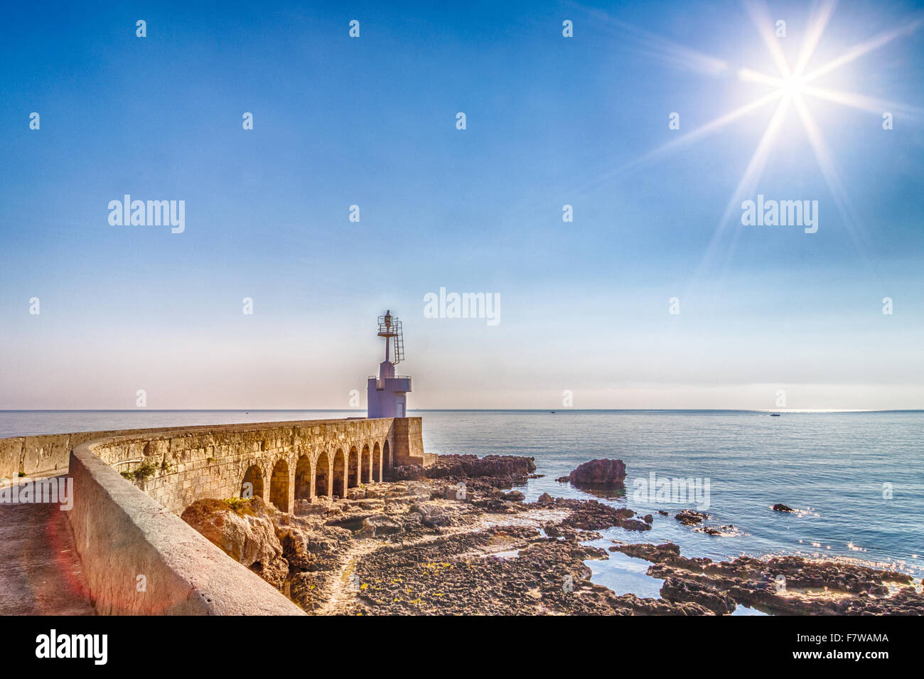 path to lighthouse in Otranto, Greek-Messapian city on the Adriatic Sea ...