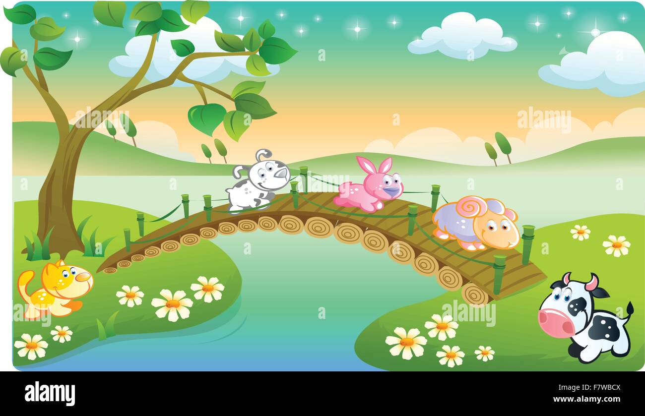 farm animals playing with beautiful scenery Stock Vector Image & Art ...