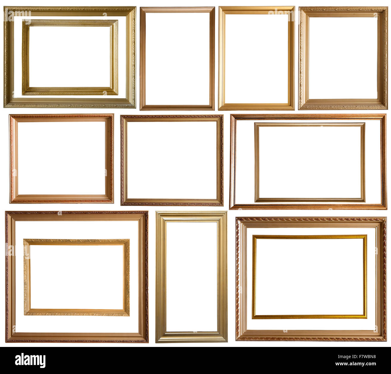 Set of 14 gold picture frames, isolated with clipping path Stock Photo ...